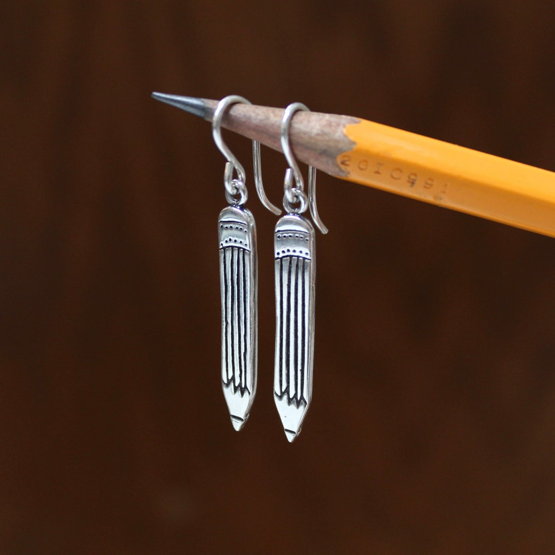 Sterling Silver Pencil Charm Earrings: Artist Jewelry - Etsy