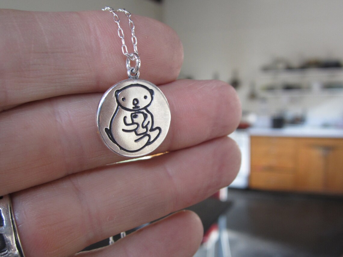 Texting Otter Charm Necklace Reversible Sterling Silver | Etsy