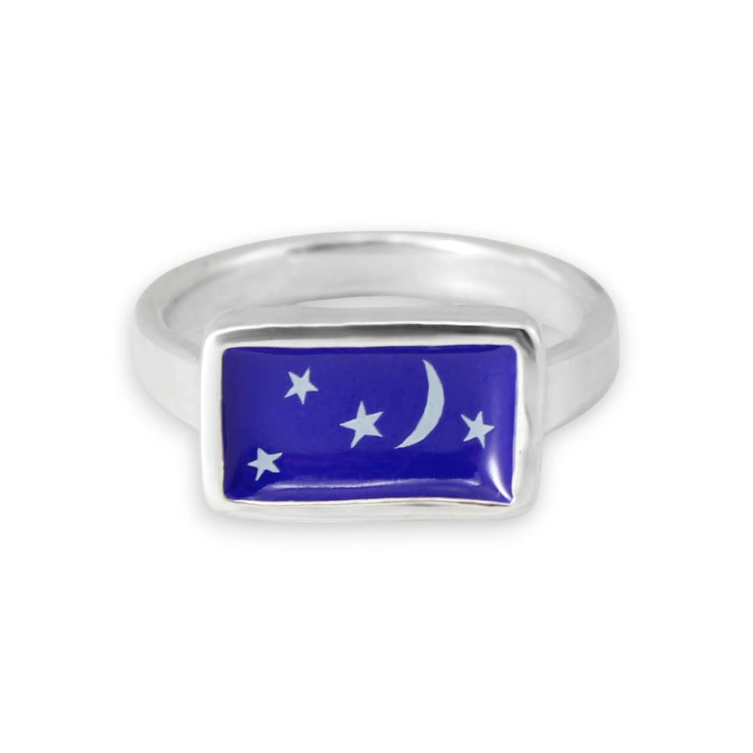 Night Sky Ring - Cobalt Blue With Stars and Crescent Moon Stacker Ring ...