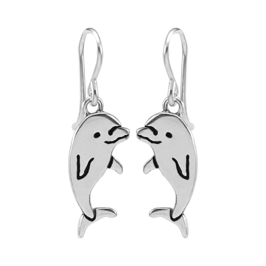 Sterling Silver Dolphin Earrings: Dangle Charm Earrings - Etsy