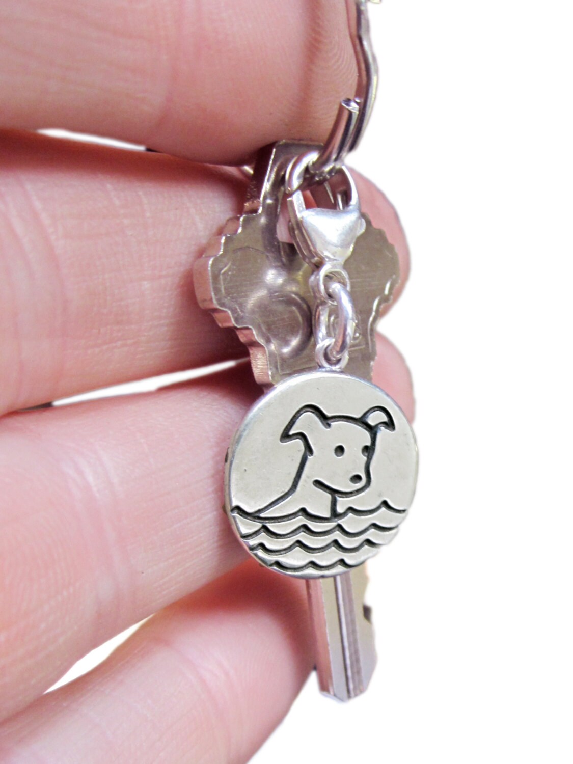 Sterling Silver Sailing Cat Keychain: Reversible Swimming Dog Keyring ...