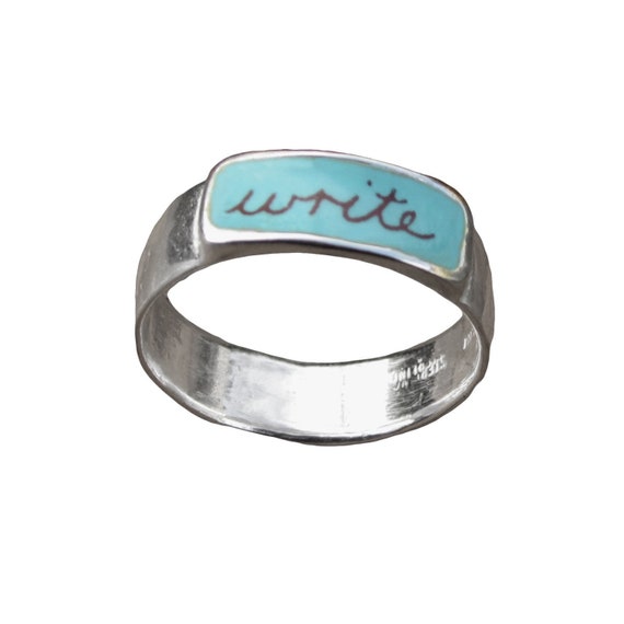 Write Band Ring Sterling Silver and Vitreous Enamel Script - Etsy