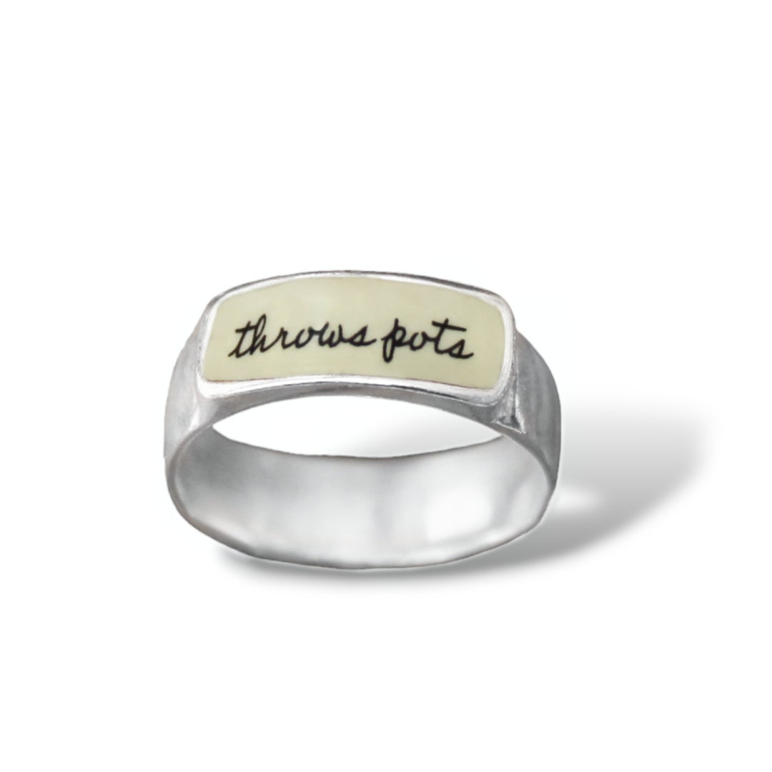 Throws Pots Ring - Sterling Silver and Enamel Band Ring - Gift for Clay ...