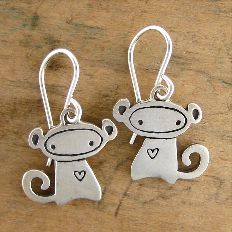 Monkey Earrings Sterling Silver Monkey Earrings - Etsy