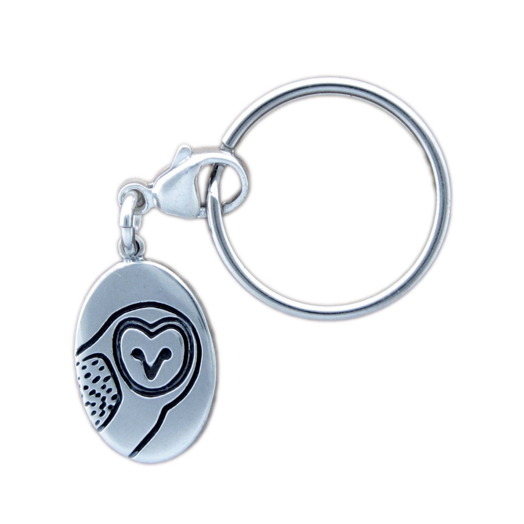 Sterling Silver Barn Owl Keychain - Silver Owl Keyring - Bird Key Chain ...