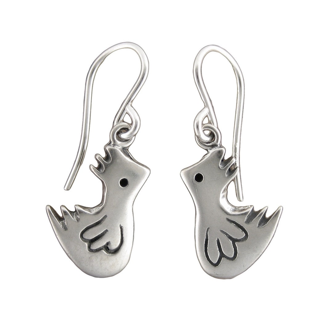 Sterling Silver Chicken Dangle Earrings: Farm Animal Jewelry - Etsy