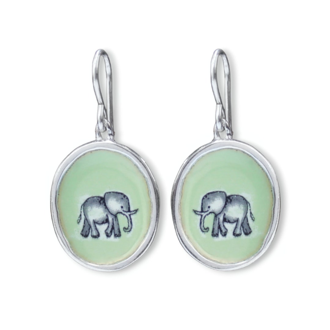 Elephant Earrings - Sterling Silver and Vitreous Enamel Elephant ...