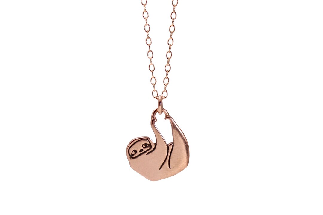 Rose Gold Sloth Charm Necklace Rose Gold Dipped Sloth Pendant on Rose ...