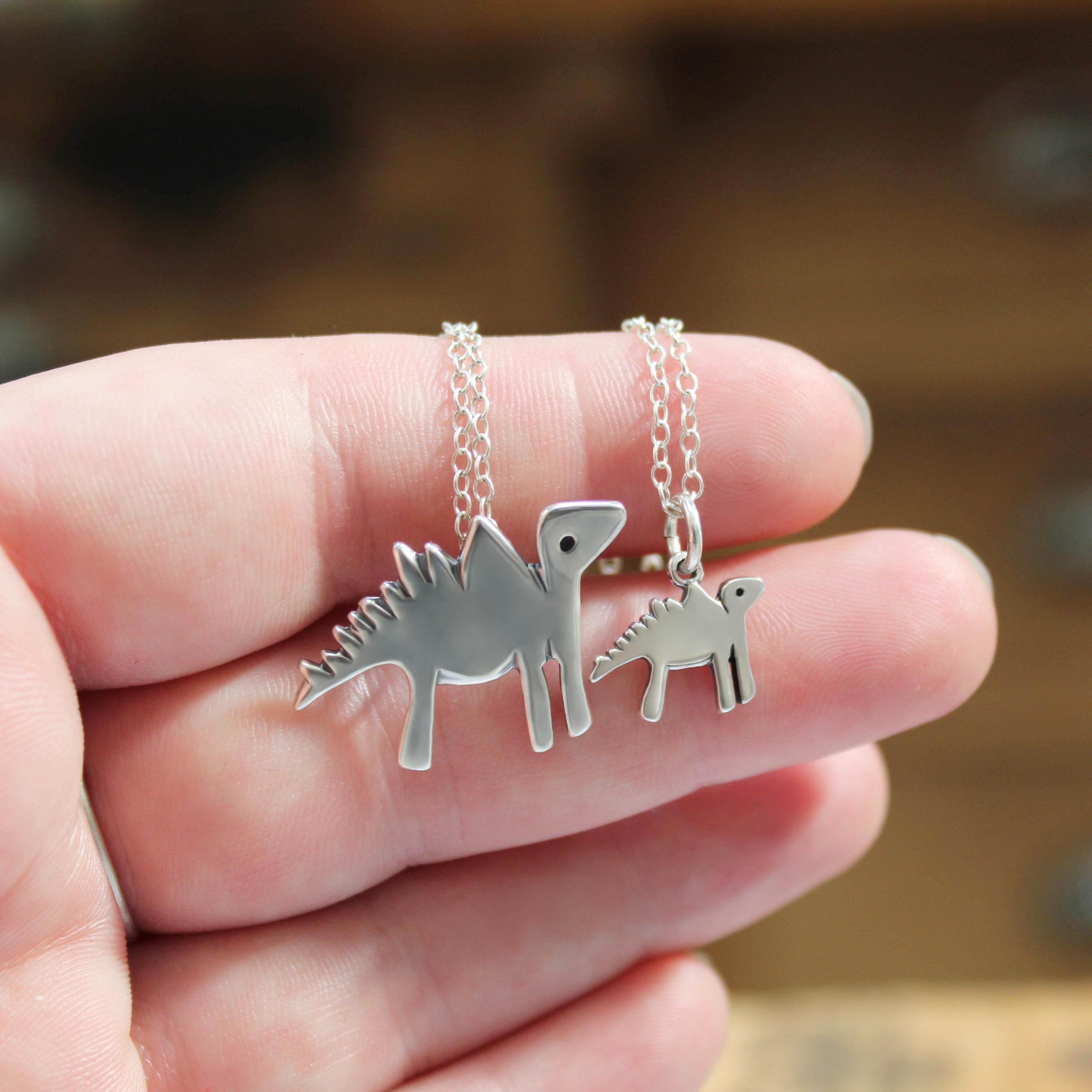 Silver dinosaur necklace store