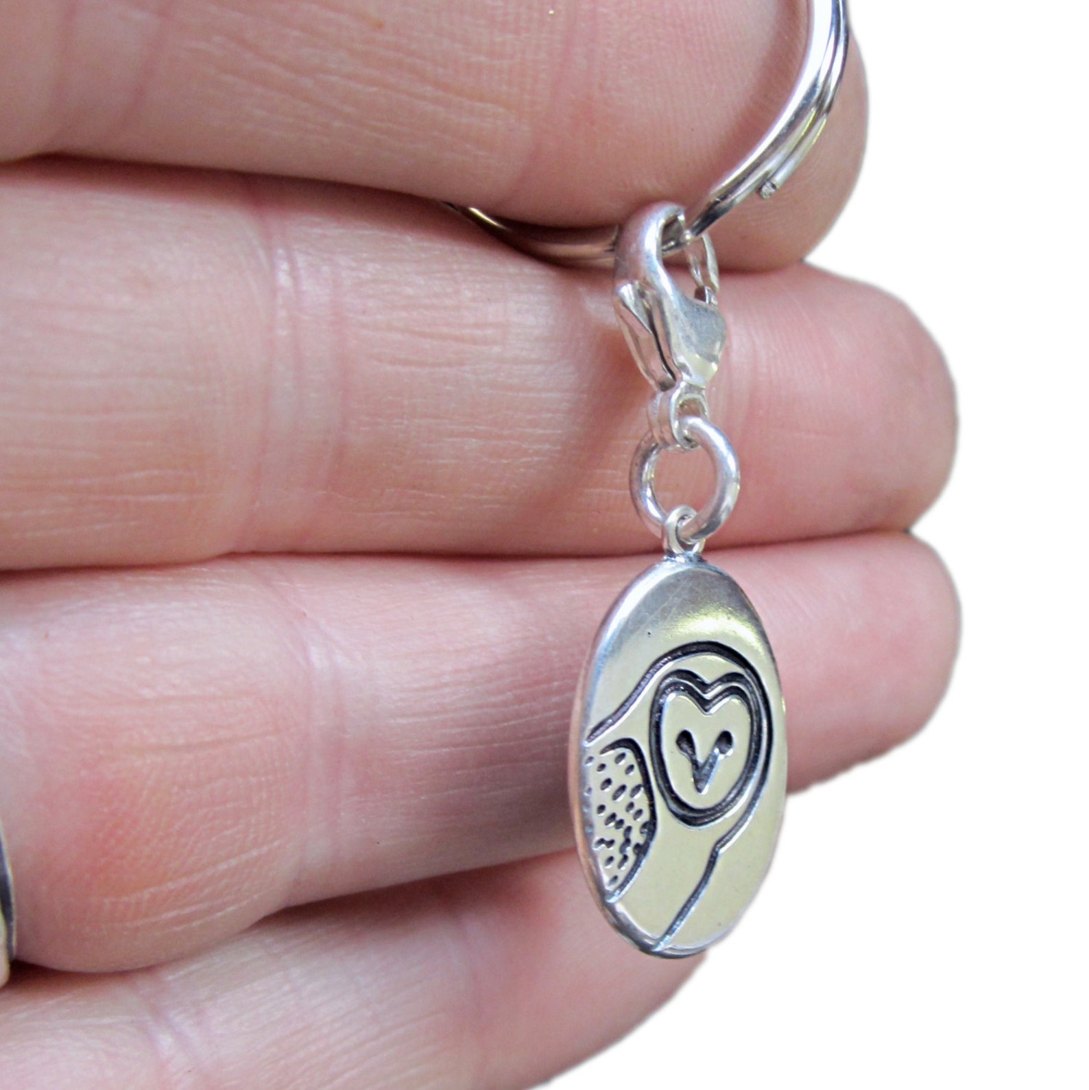 Sterling Silver Barn Owl Keychain Silver Owl Keyring Bird - Etsy