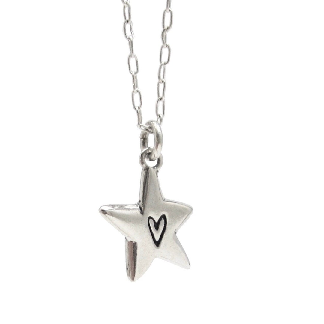 Sterling Silver Star Necklace Cute Star With Heart Pendant - Etsy