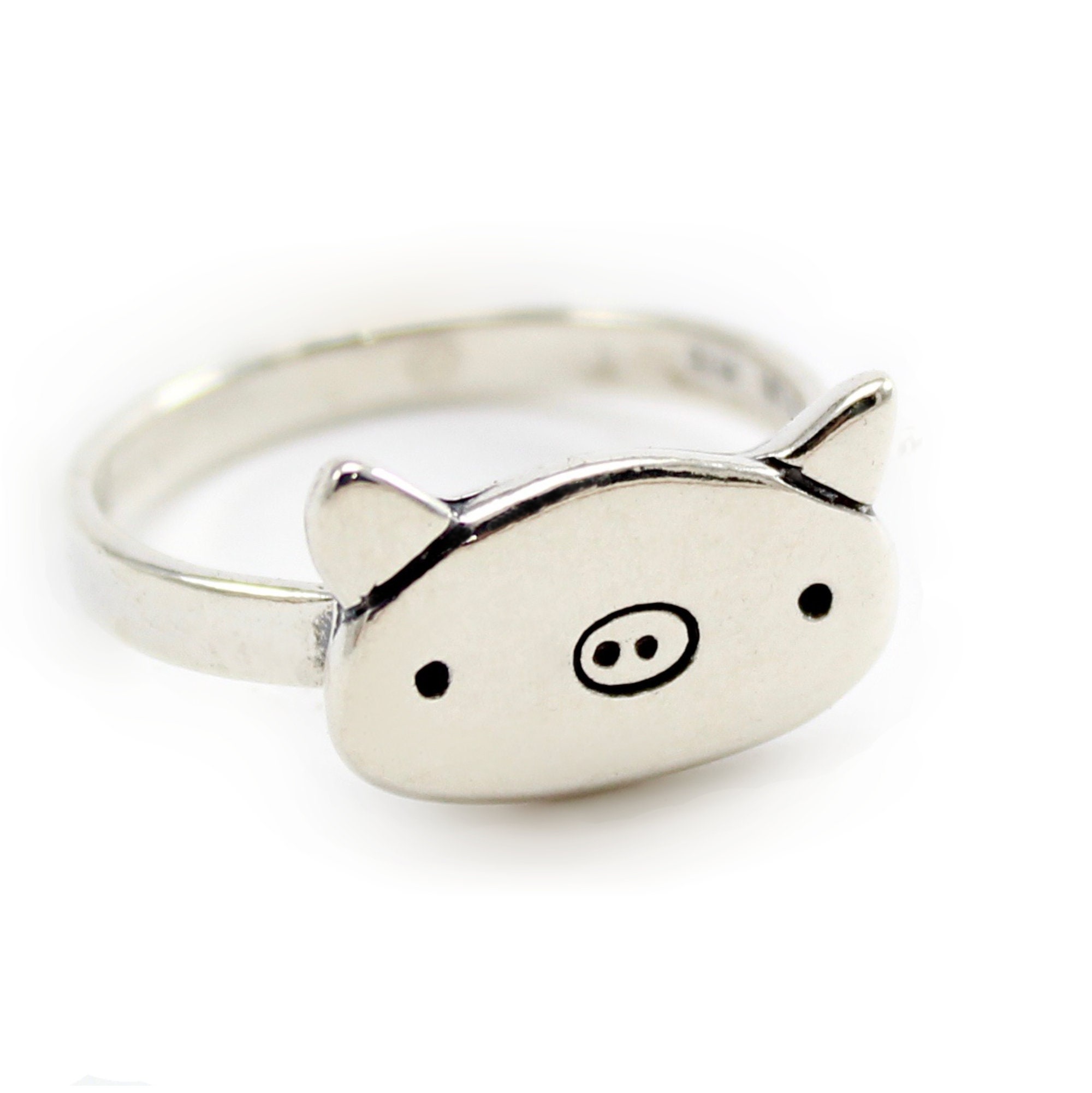 Sterling Silver Pig Ring Silver Pig Head Ring - Etsy