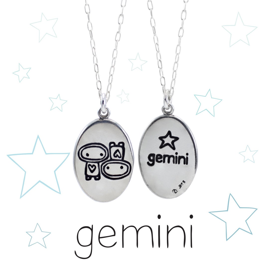 Super Cute Gemini Necklace - Sterling Silver Zodiac Charm - Gemini ...