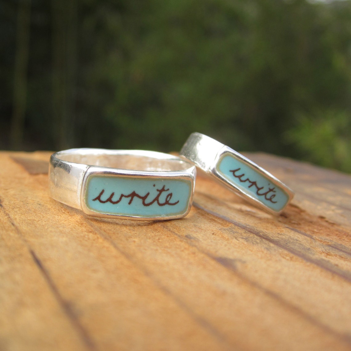 Write Band Ring Sterling Silver and Vitreous Enamel Script - Etsy