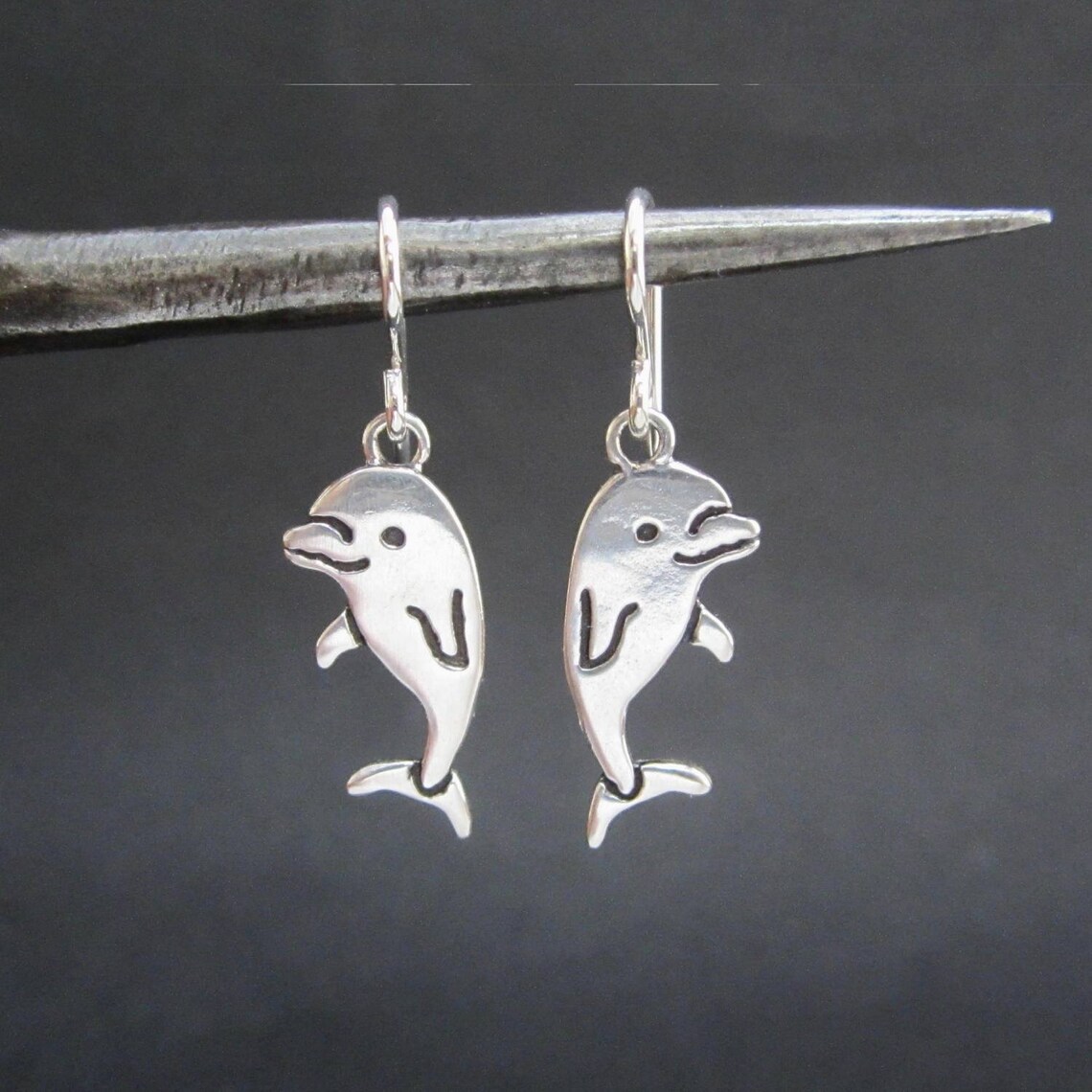 Sterling Silver Dolphin Earrings: Dangle Charm Earrings - Etsy