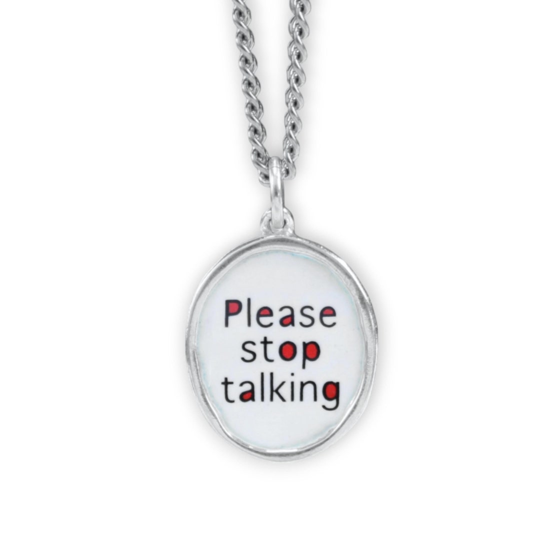 Sterling Silver "please Stop Talking" Pendant - Introvert Necklace - Etsy