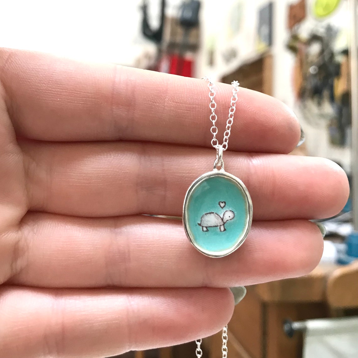 Turtle Necklace Tortoise Necklace Sterling Silver and - Etsy