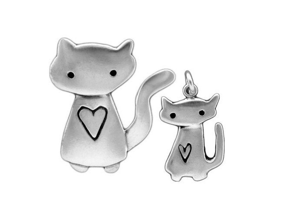 Mother Daughter Cat Necklace Set Set of Two Sterling Silver Cat ...