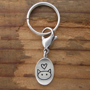Sterling Silver Cat Keychain - Love Me Love My Cat Keyring - Silver Cat ...