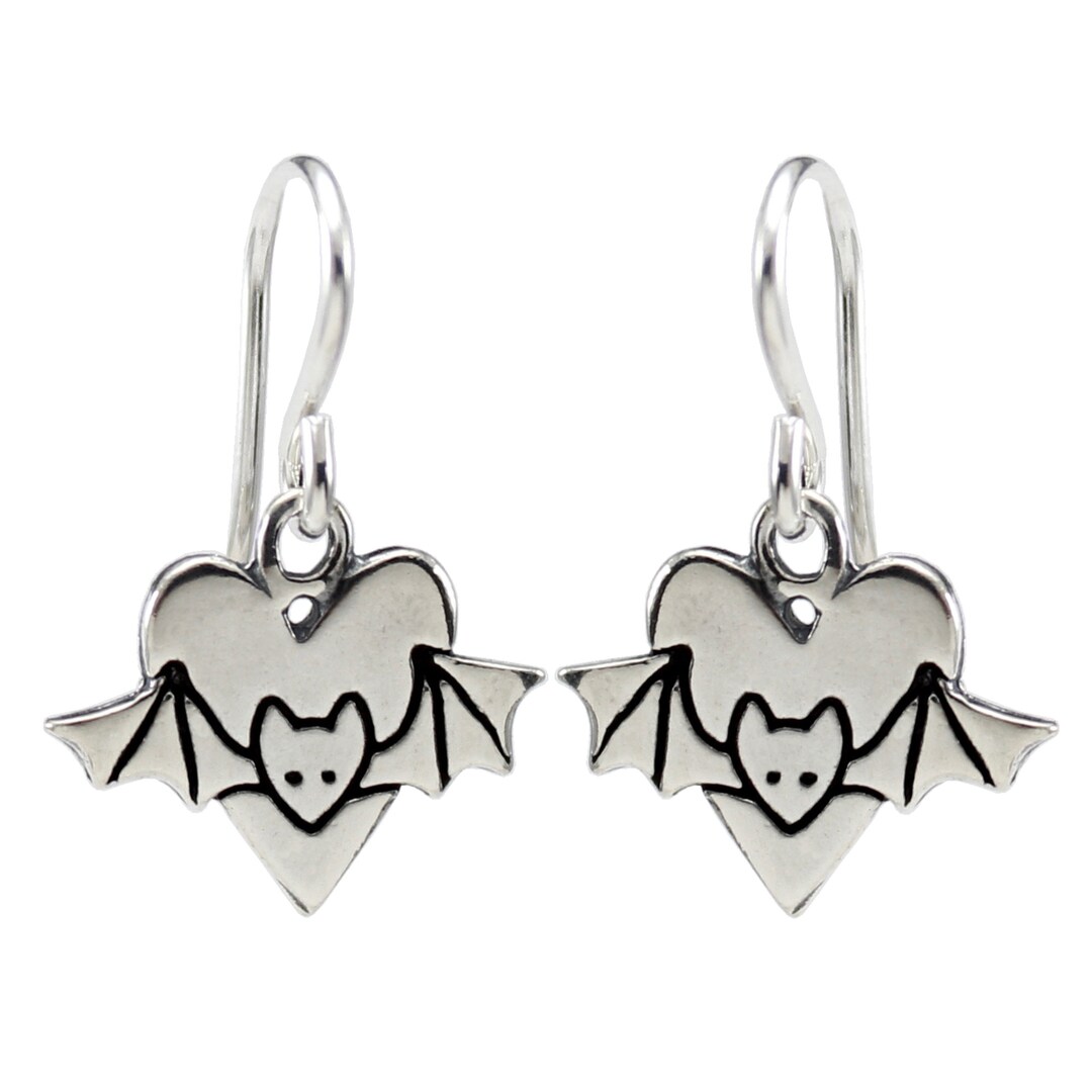 Bat Earrings - Sterling Silver Bat and Heart Earrings - Etsy