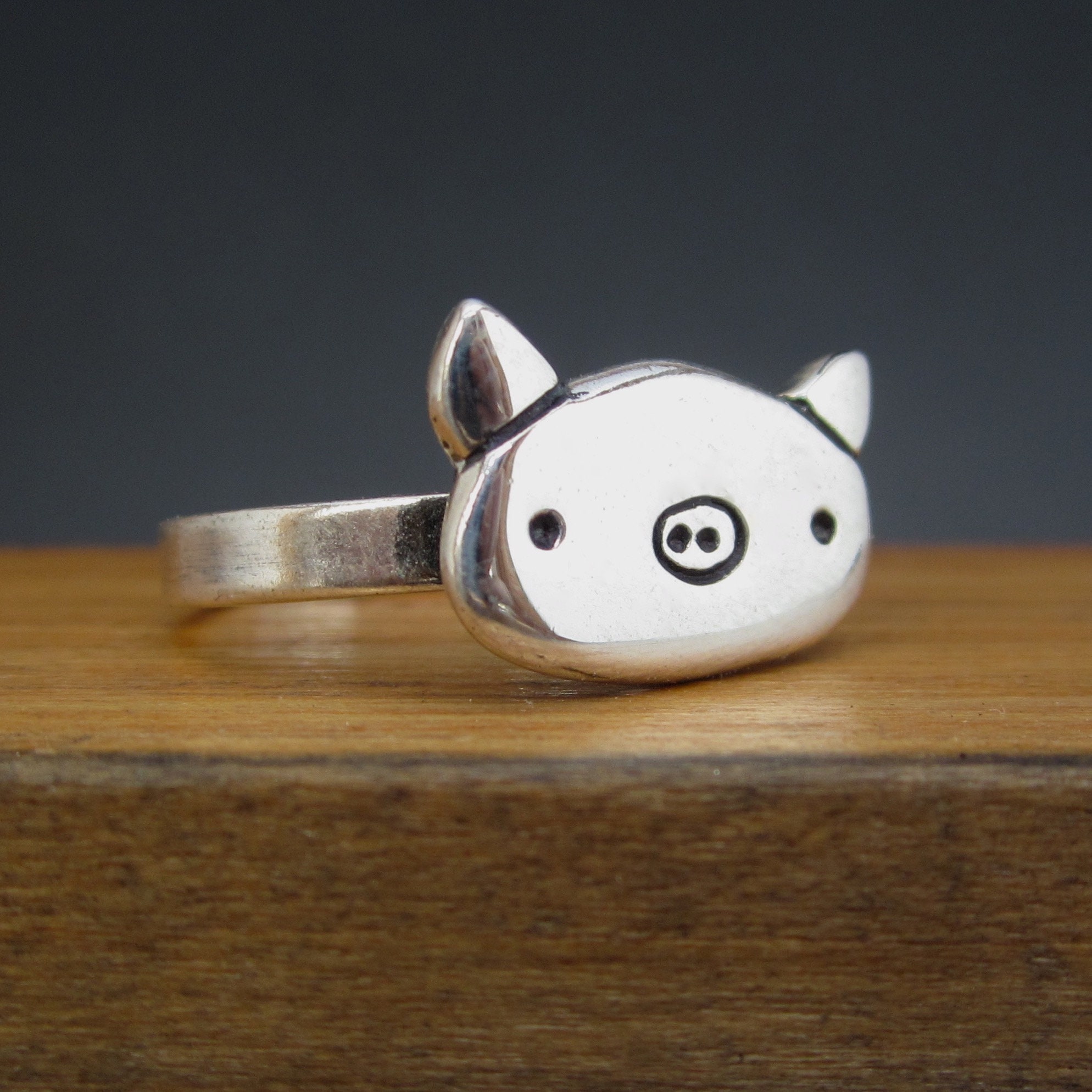 Sterling Silver Pig Ring Silver Pig Head Ring - Etsy