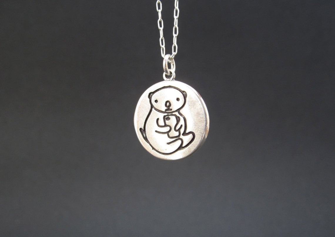 Texting Otter Charm Necklace Reversible Sterling Silver | Etsy