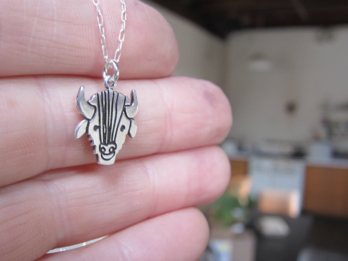 Sterling Silver Buffalo Necklace Cute Bison Pendant - Etsy