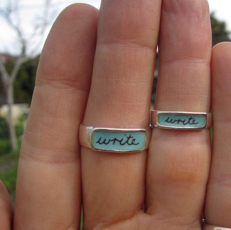 Write Band Ring Sterling Silver and Vitreous Enamel Script - Etsy