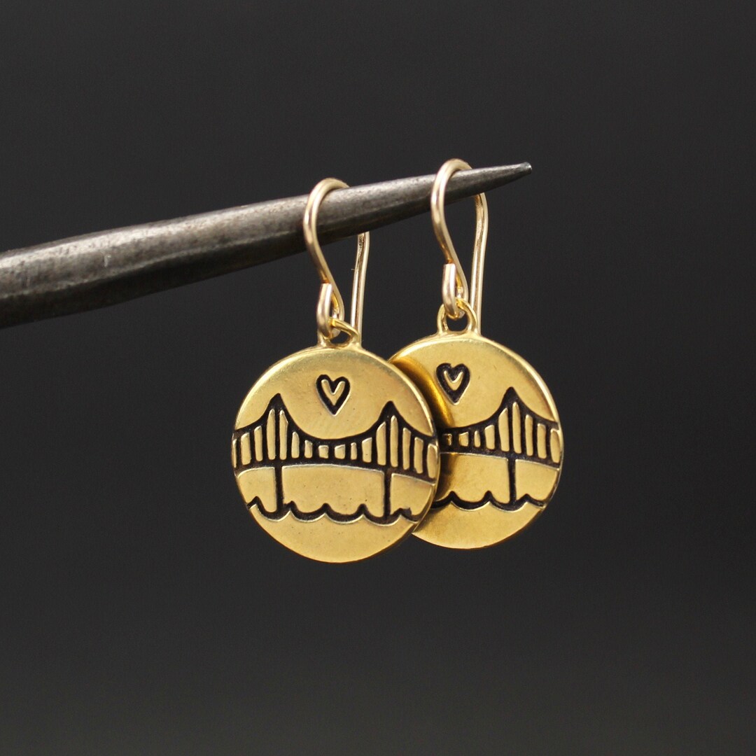 Gold Plated Golden Gate Bridge Earrings: Sterling Silver Charm - Etsy