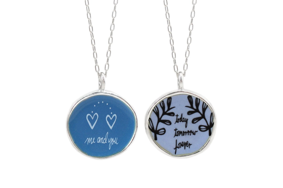 Love Necklace - Enamel Me and You Pendant - Sterling Silver Romantic ...