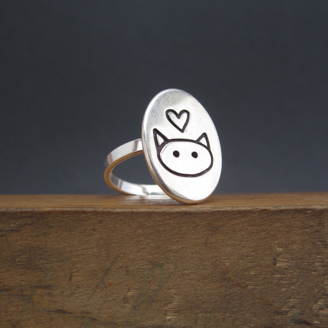 Love Kitty Ring - Sterling Silver Cat Ring - Etsy