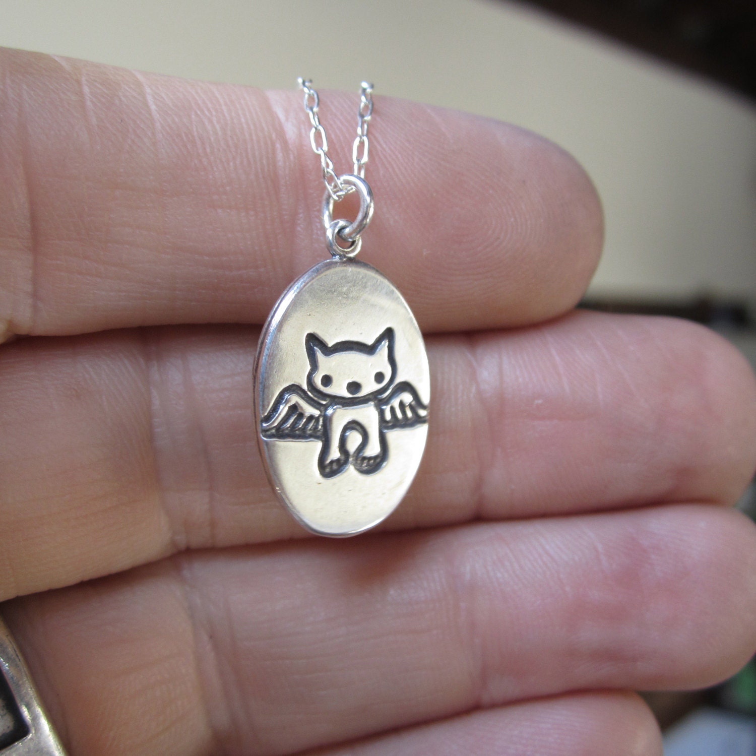 Angel Cat Necklace Sterling Silver Cat Pendant Cat | Etsy