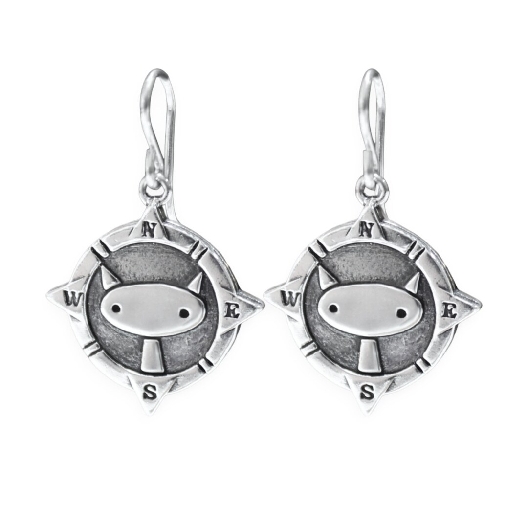 Sterling Silver Compass Cat Earring Cat Jewelry Gift Reversible Charm ...