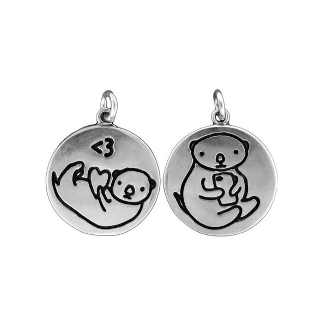 Texting Otter Charm Necklace Reversible Sterling Silver Otter Pendant ...