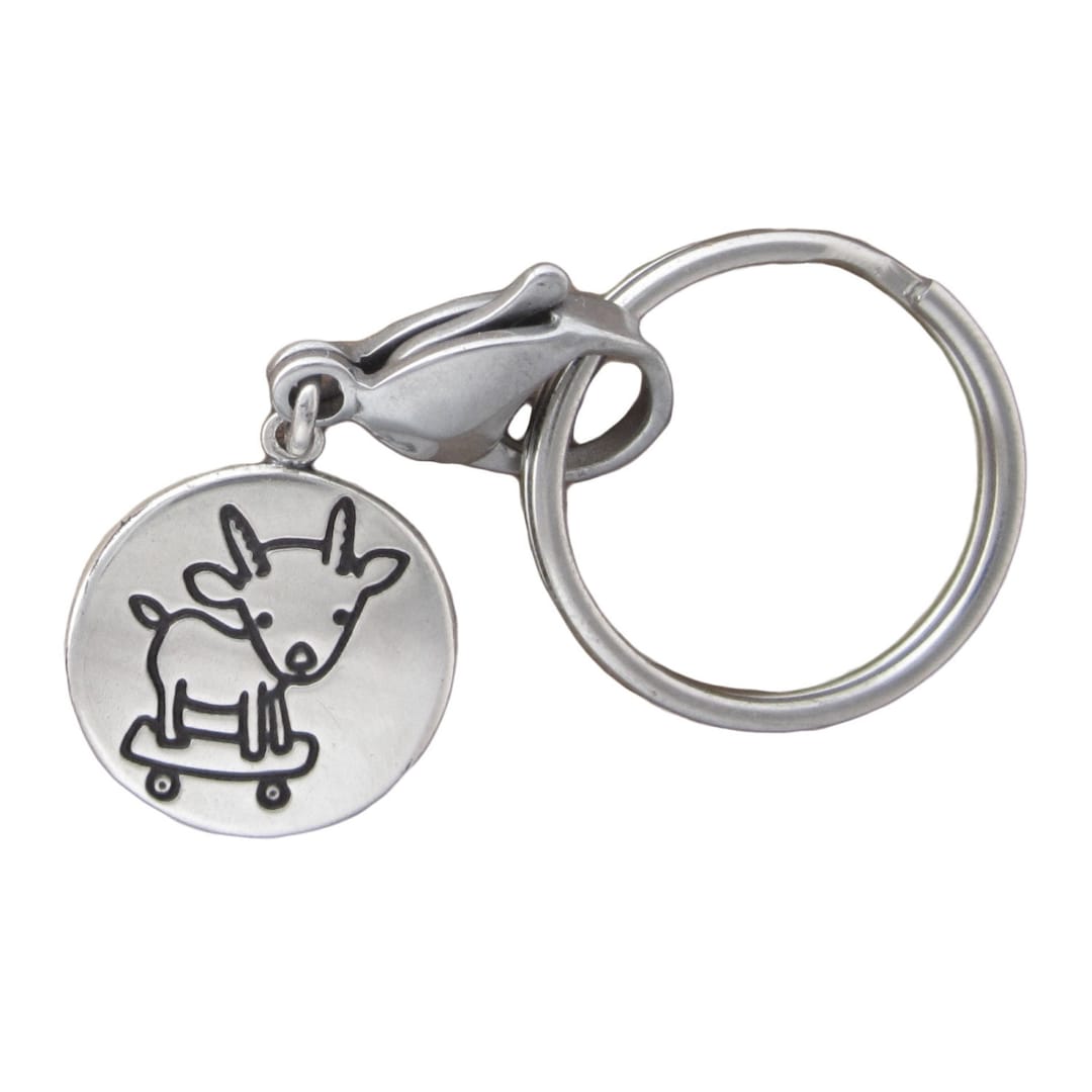 Sterling Silver Skateboarding Goat Keychain - Silver Goat Keyring ...