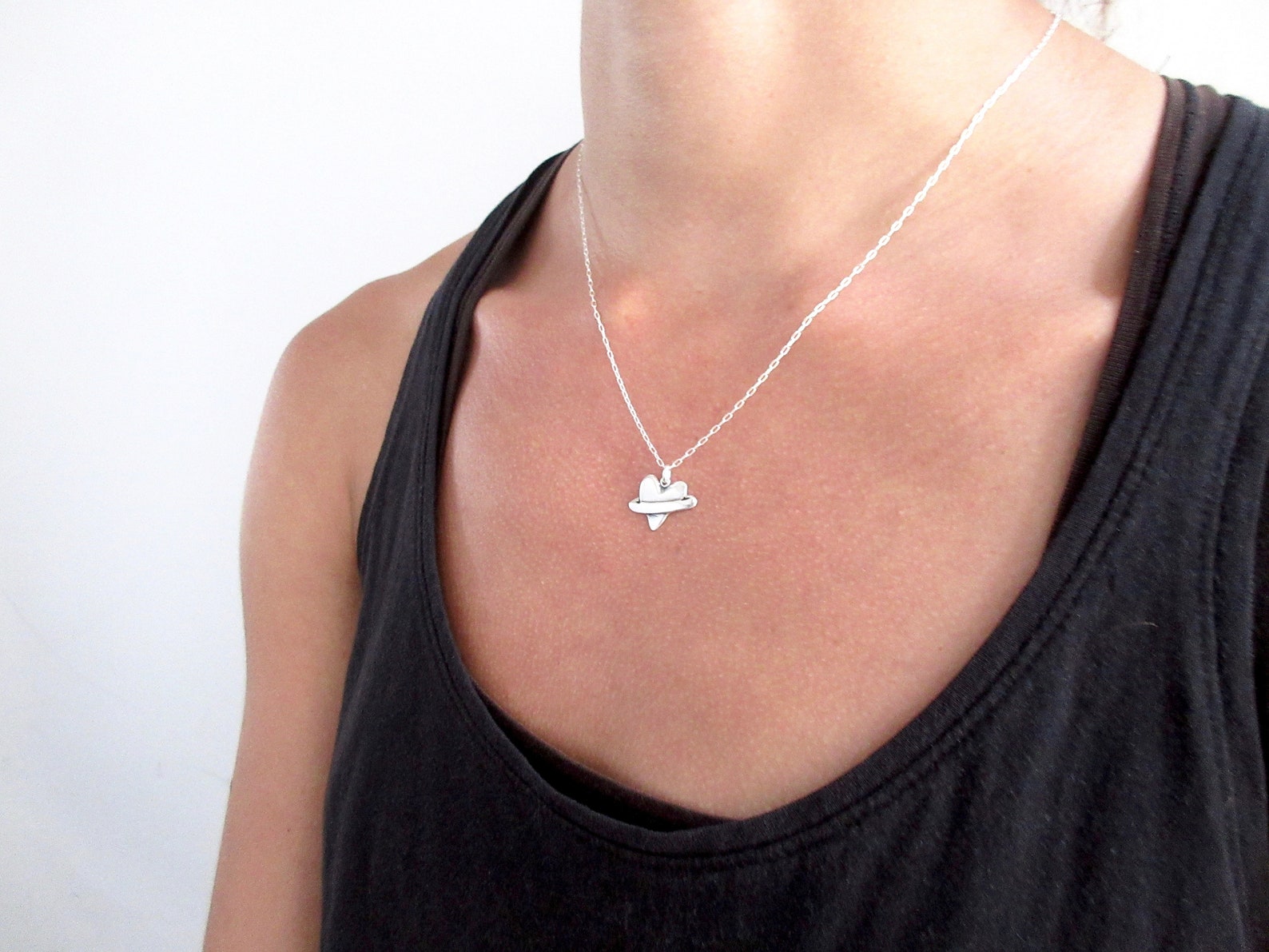 Sterling Silver Planet Heart Necklace: Adjustable Celestial Charm - Etsy