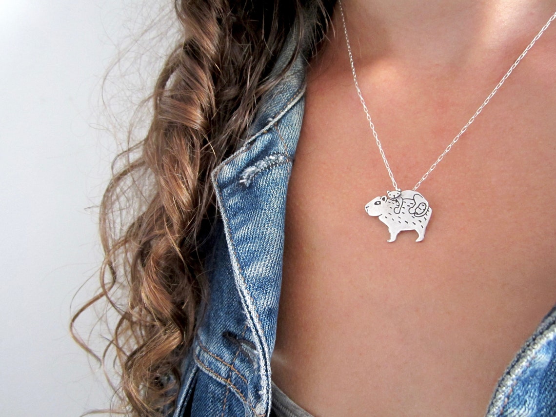 Sterling Silver Cat and Capybara Necklace Cute Capybara and - Etsy
