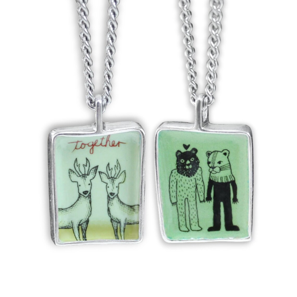 Two Bucks Together - Bear and Panther Necklace - Unisex Non-binary ...