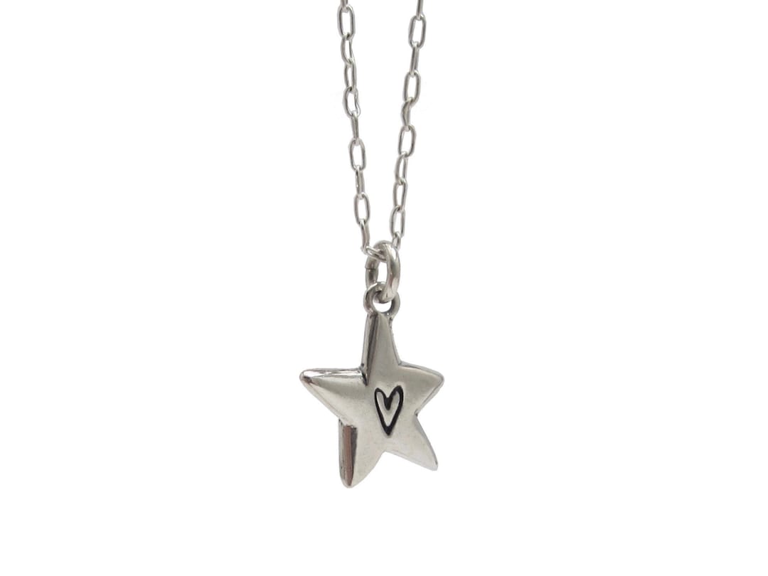 Sterling Silver Star Necklace Cute Star With Heart Pendant - Etsy