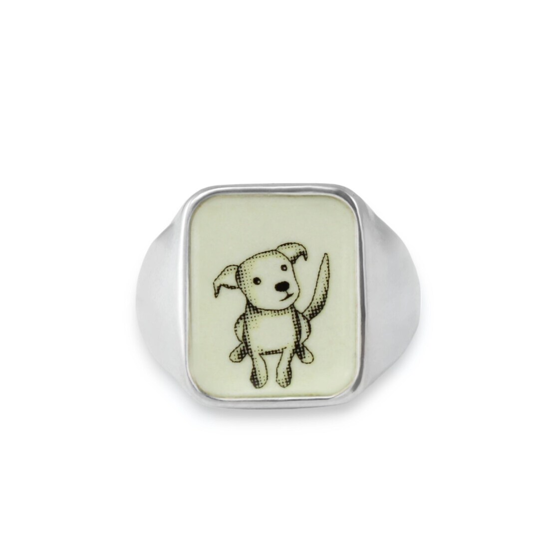 Mens Signet Ring With Dog Perfect Puppy Ring Vitreous Enamel and ...