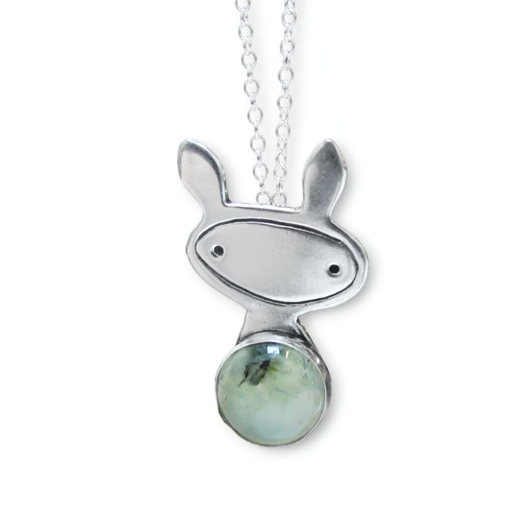 Sterling Silver Rabbit Necklace: Green Prehnite Gemstone Charm - Etsy