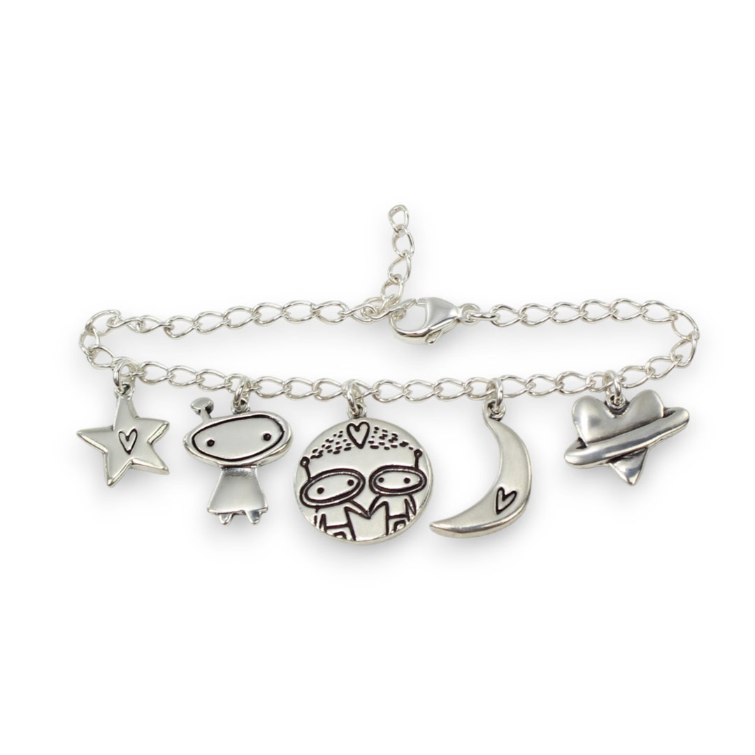 Space Charm Bracelet: Sterling Silver Star, Moon, Planet, Alien - Etsy