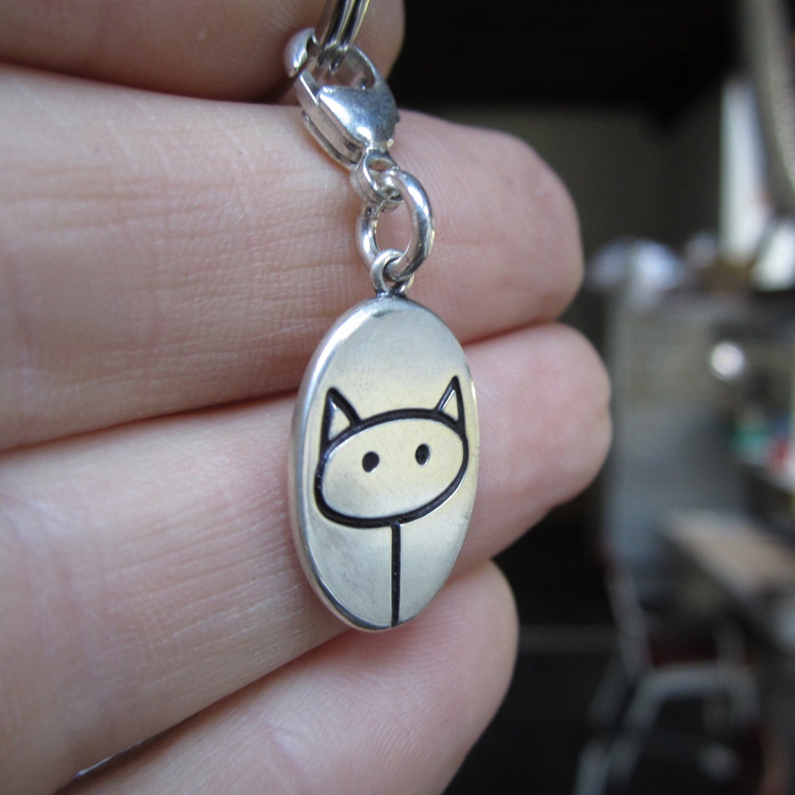 Sterling Silver Cat Charm Keychain – Reversible Pendant 'favorite Cat ...
