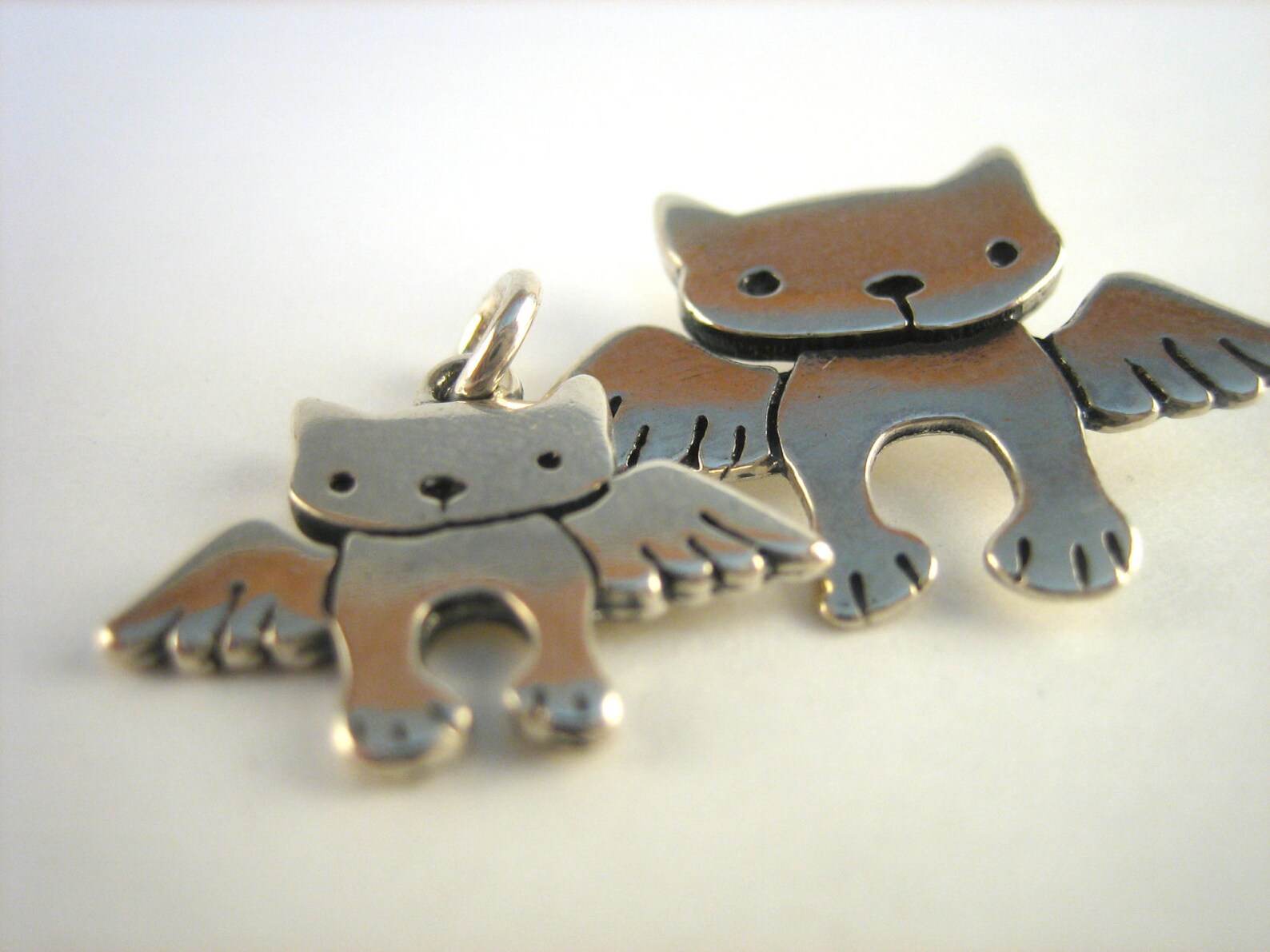 Mother Daughter Angel Cat Necklace Set: Sterling Silver Pendants - Etsy