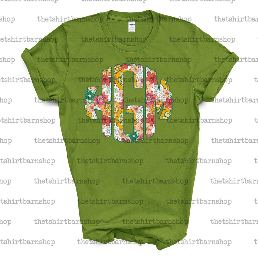 Monogram Flower Tshirt Floral Kiwi Green Spring - Etsy