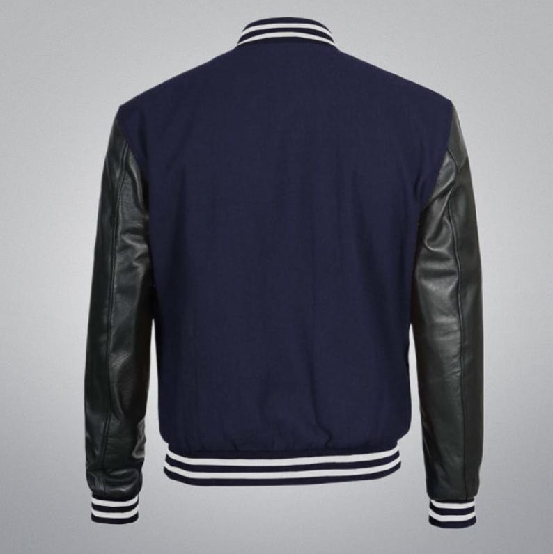 Navy Blue Varsity Jacket With Leather Sleeves - Etsy