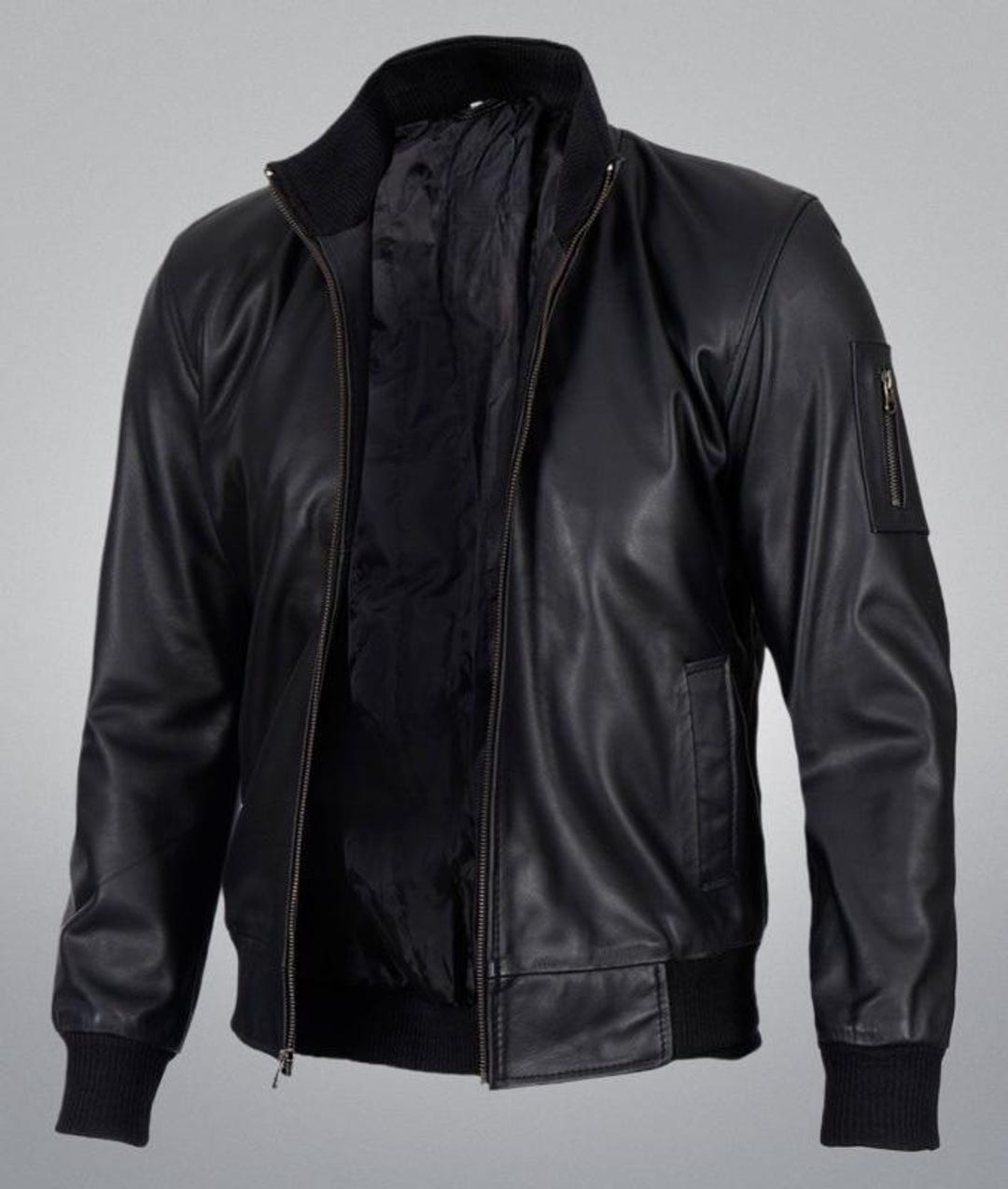 Cuir Jackets Altitude Noir Long-collar Leather Bomber Jacket – Lambskin ...