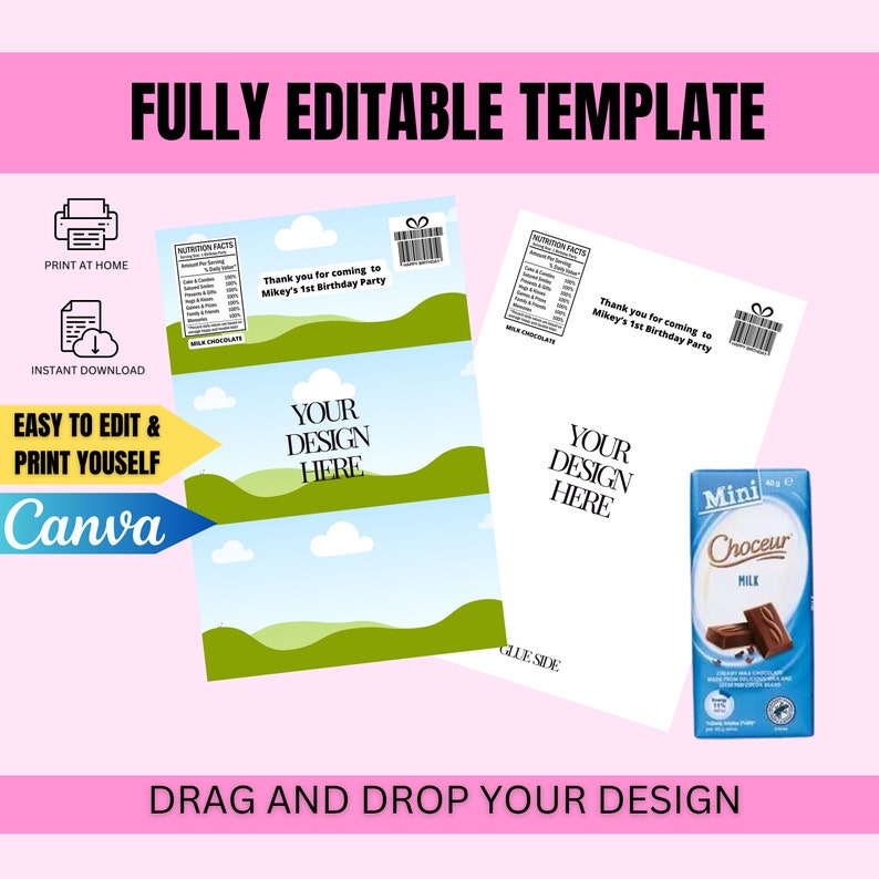CANVA 40gram Aldi CHOCOLATE Bar WRAPPER Template. Editable Wrapper ...