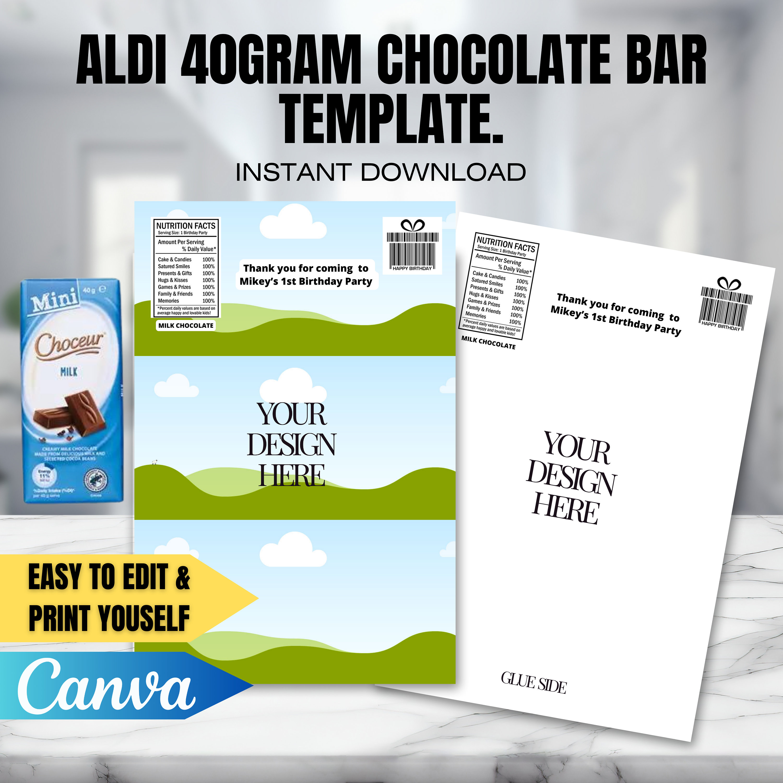 CANVA 40gram CHOCOLATE Bar WRAPPER Template. Editable Wrapper Template ...