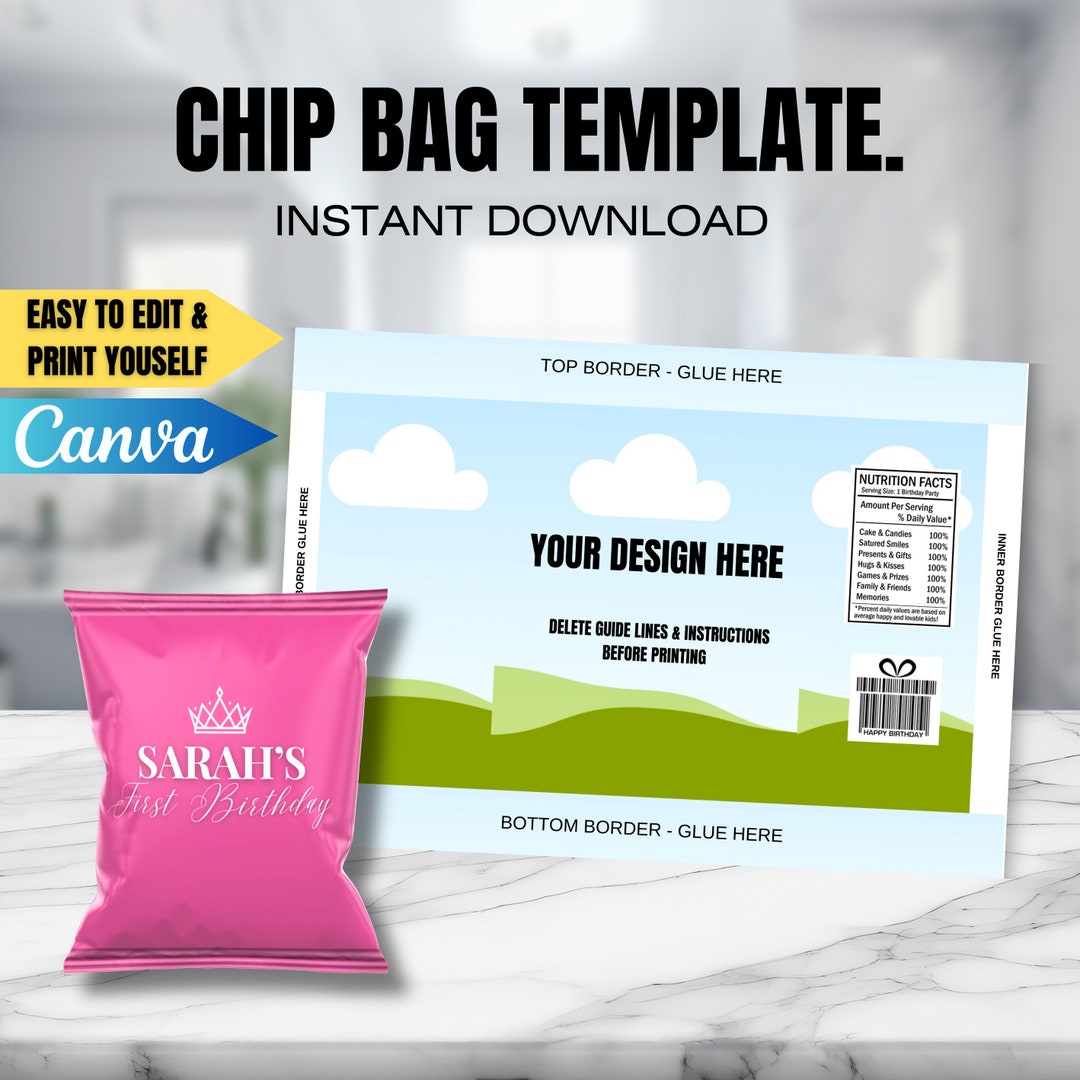 CANVA Chip Bag Template. Editable Wrapper Template. Party Favour ...